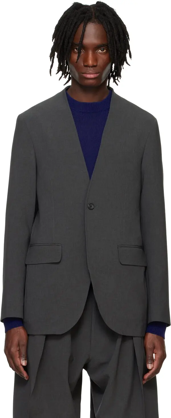 Rainmaker Kyoto Double Cloth No Collar Blazer In Slate Gray - 53